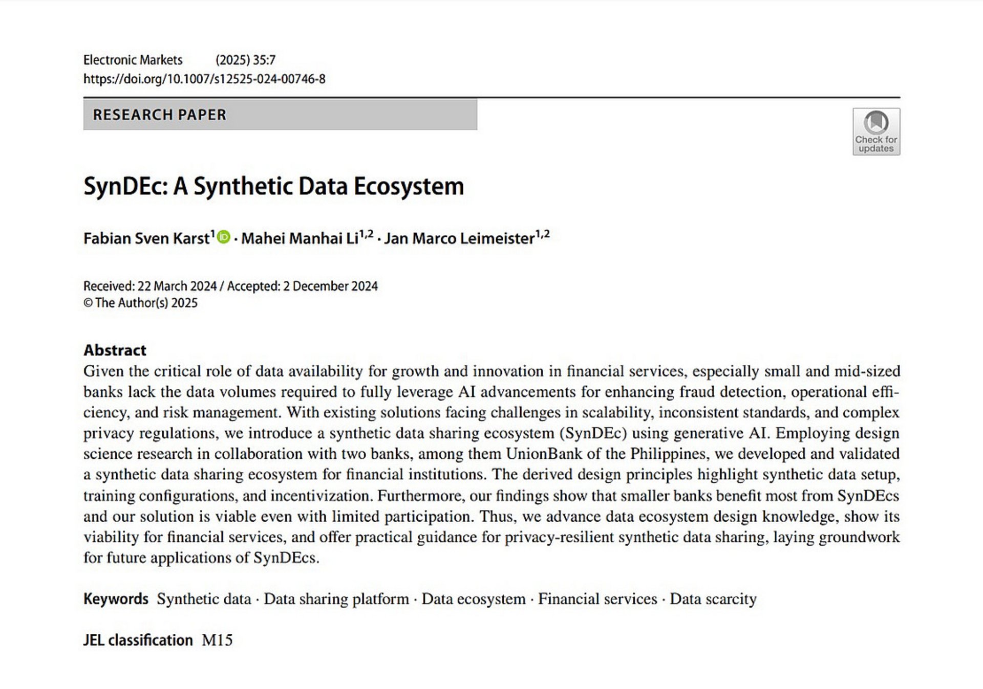 SynDEc - ein neues synthetisches Daten-Sharing-Ökosystem